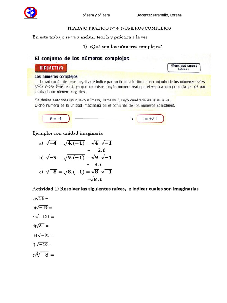 TRABAJO PRÁTICO N°4 - Números Complejos | PDF | Número complejo | Notación Matemática