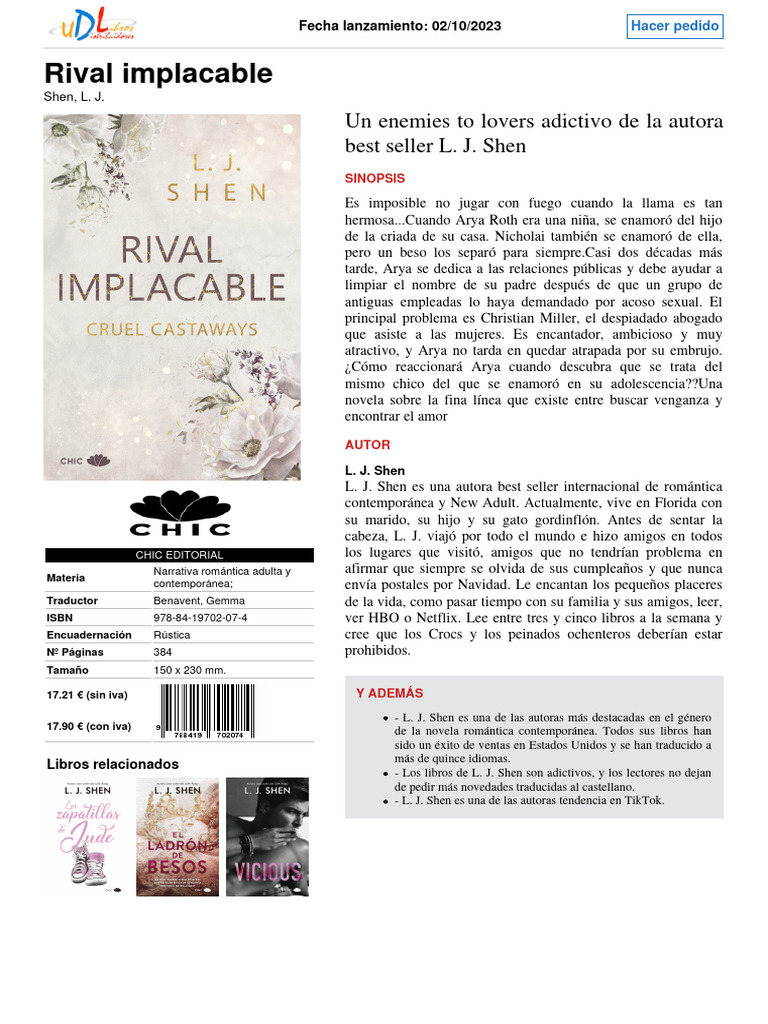 Rival Implacable: Un Enemies To Lovers Adictivo de La Autora Best Seller L. J. Shen | PDF