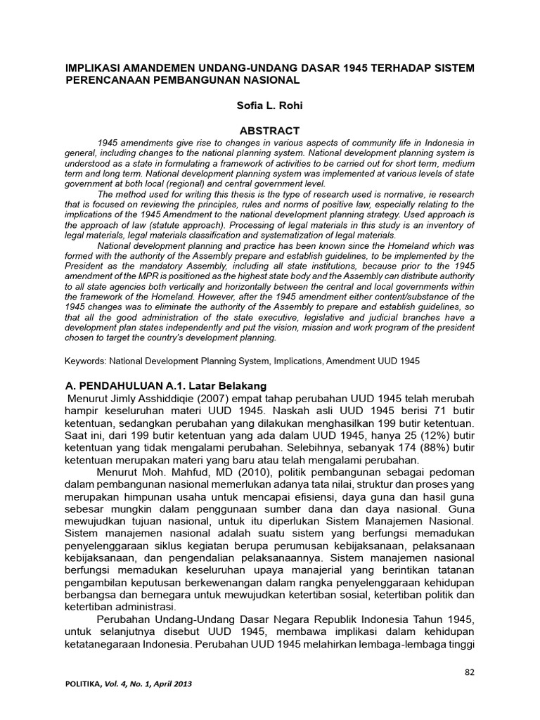 Implikasi Perubahan Uud - Journal Undip | PDF | Indonesia | Government