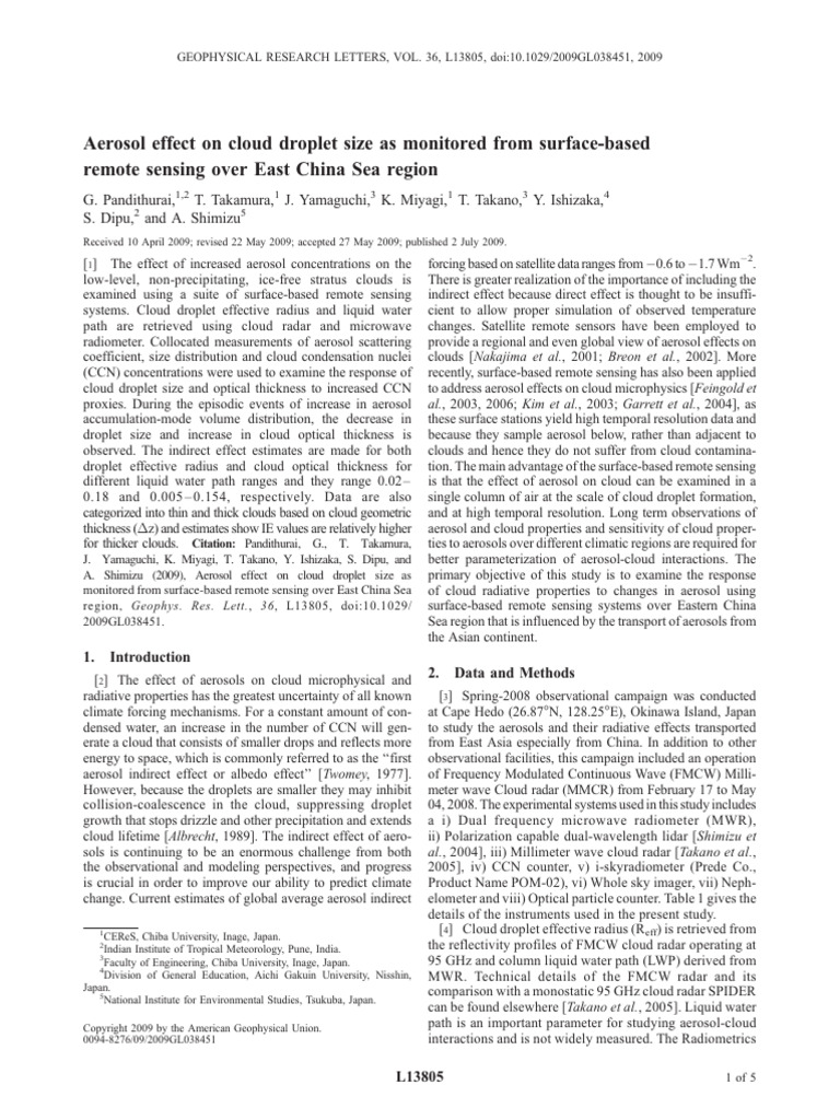 Aerosol Effect On Cloud Droplet Size As Monitoring Surface-Base Remote ...