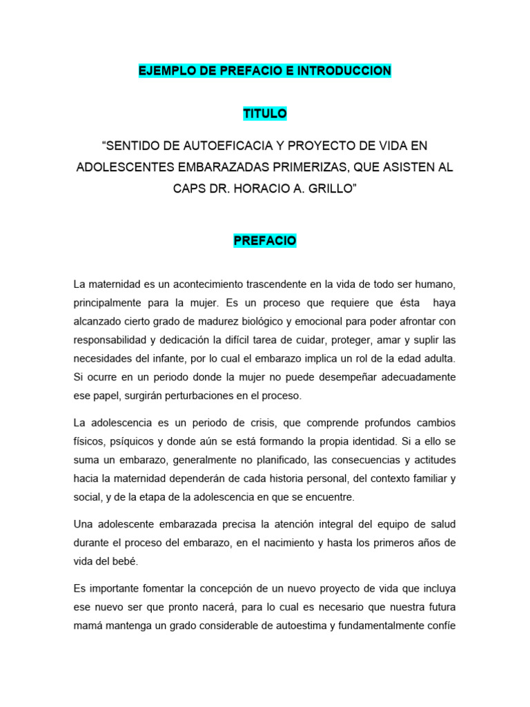Ejemplo de Prefacio e Introduccion | PDF | Autoeficacia | El embarazo