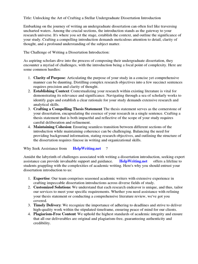Undergraduate Dissertation Introduction Examples | PDF | Thesis ...
