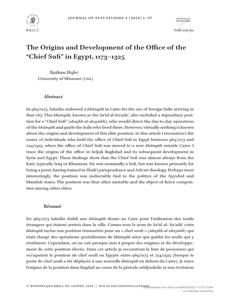 (22105956 - Journal of Sufi Studies) The Origins and Development of The ...