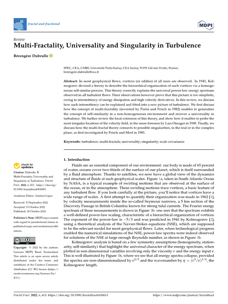 B Dubrulle. Multi-Fractality, Universality and Singularity in Turbulence (2022) | PDF ...