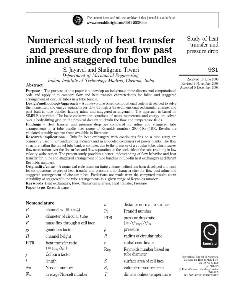 Numerical Study of Heat Transfer and Pressure Drop For Flow Past Inline ...