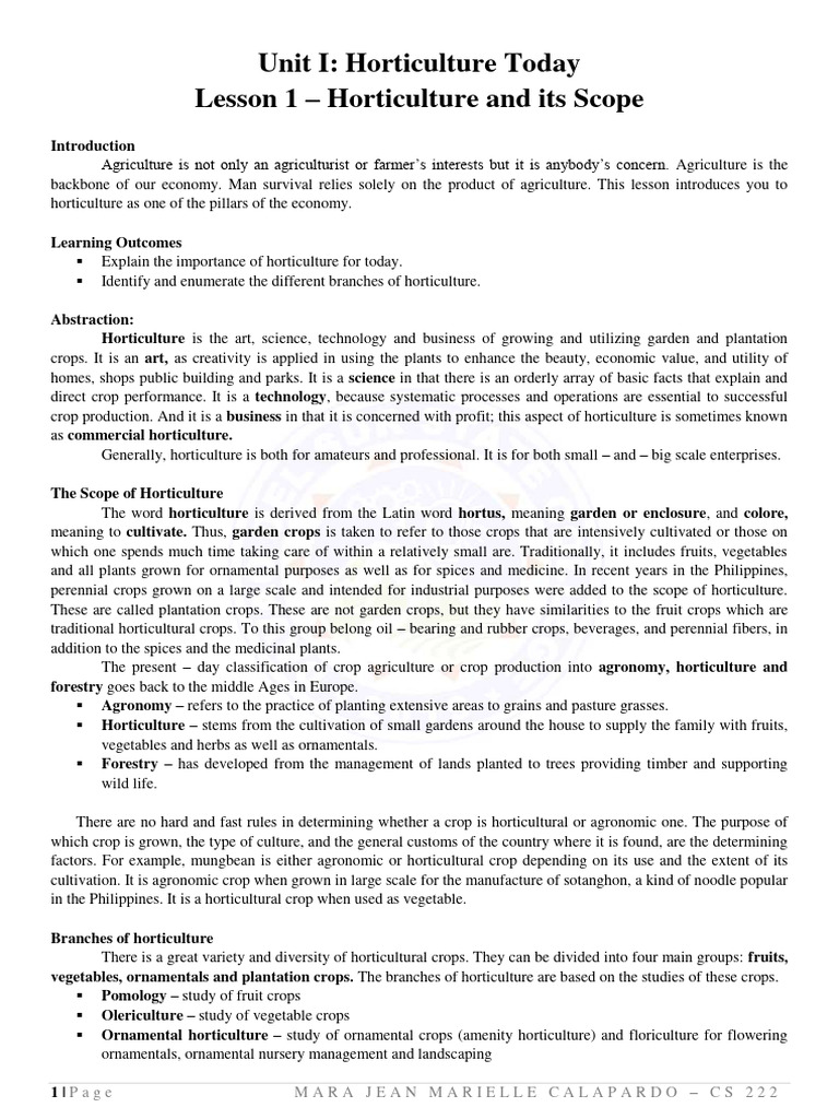 Module 1 Unit 11 | PDF | Horticulture | Crops