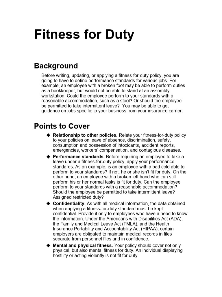 Fitness for Work Policy Guidelines | PDF | Employment | Occupational ...