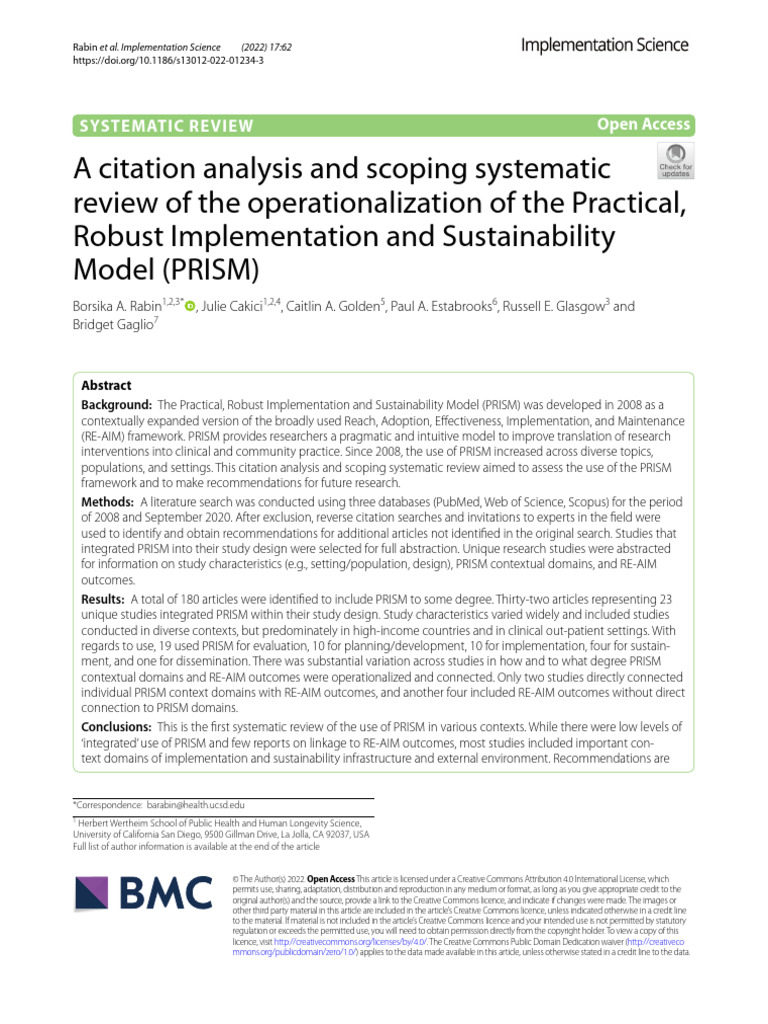 A Citation Analysis and Scoping Systematic Review of The Operationalization of The Practical ...
