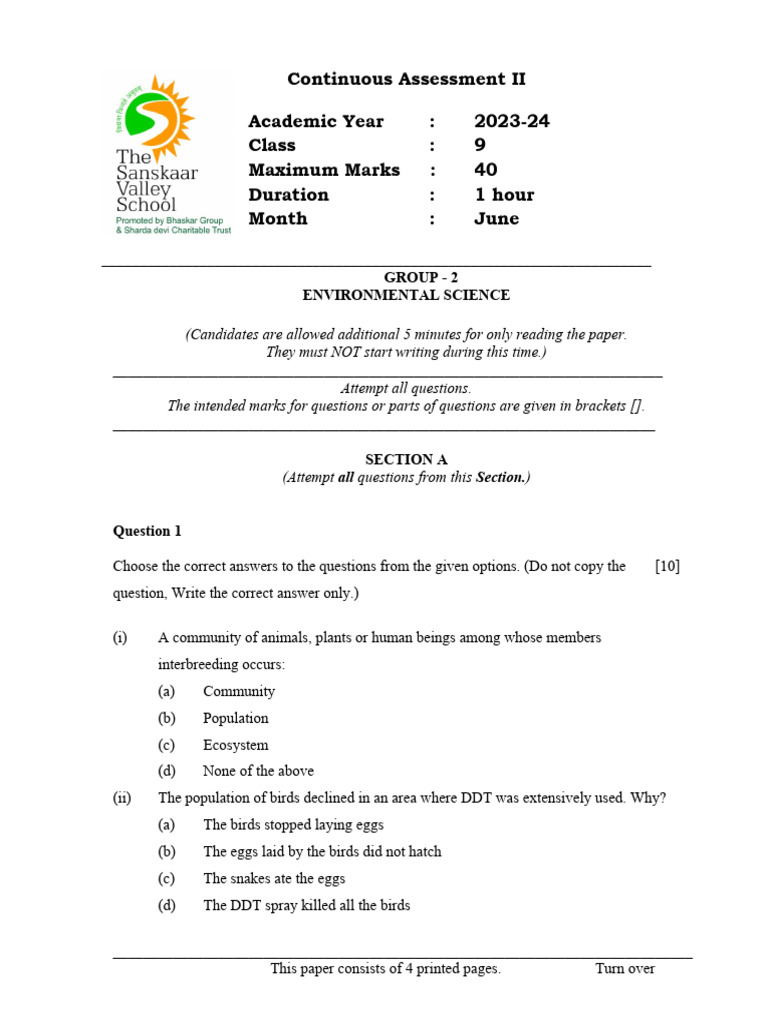Evs QP 9 Ca 2 New | PDF | Ecology | Ecosystem
