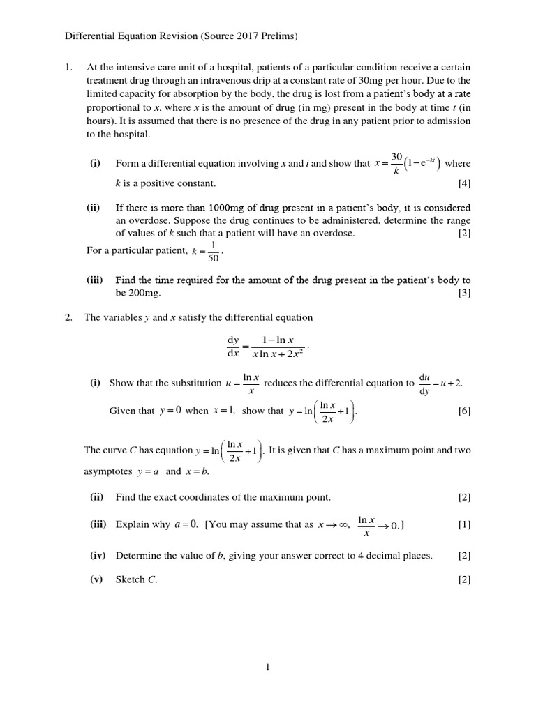 Differential Equation Revision (Source 2017 Prelims) (Solution) | PDF | Equations | Reservoir