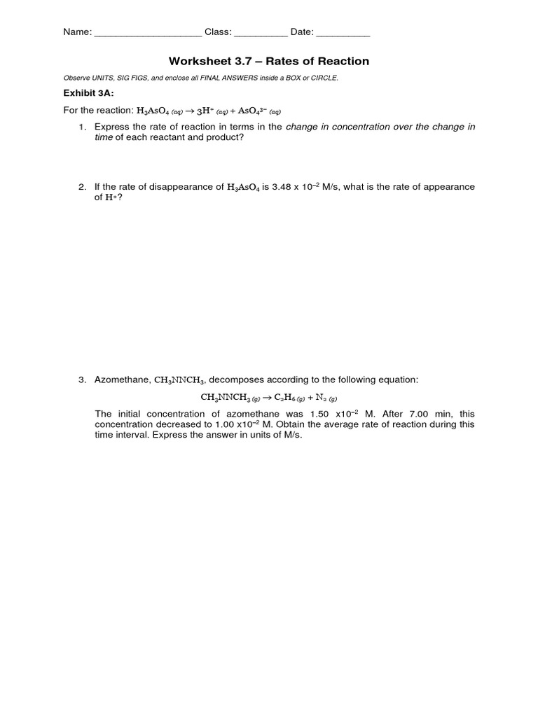 Chemistry Reaction Rate Worksheet | PDF | Teaching Methods & Materials