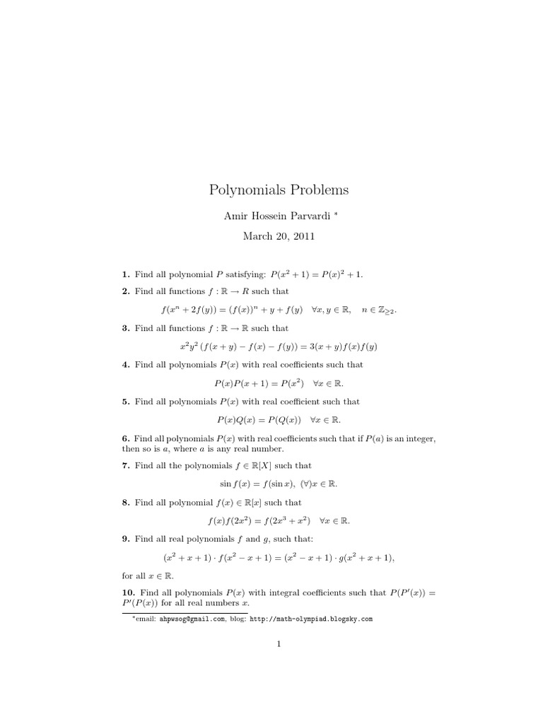 100 Nice Polynomial Problems | PDF | Polynomial | Rational Number