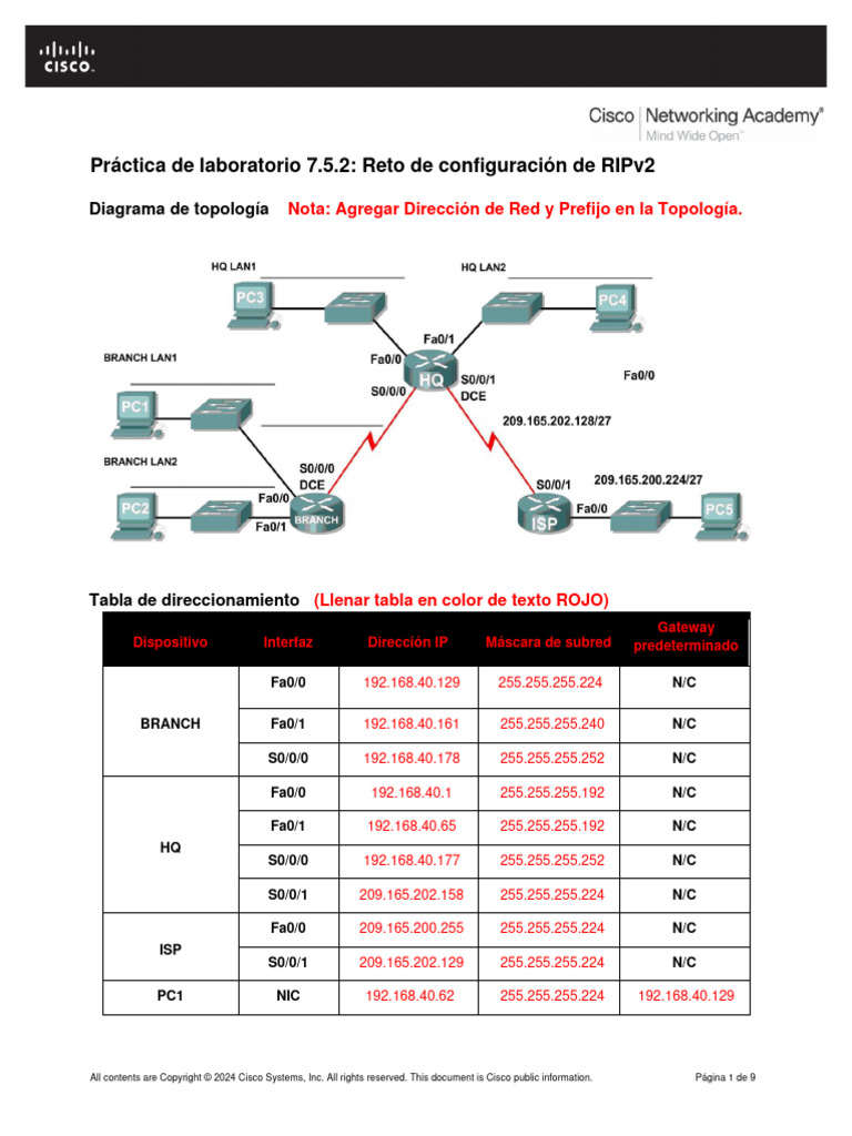 A.7.5.2 Reto de Configuración de RIPv2 | PDF | Enrutador (Computación) | Protocolos de red