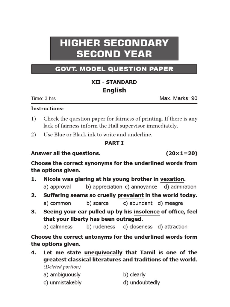 12th English Ideal Model Question Paper Collections | PDF | Volcano | Lava