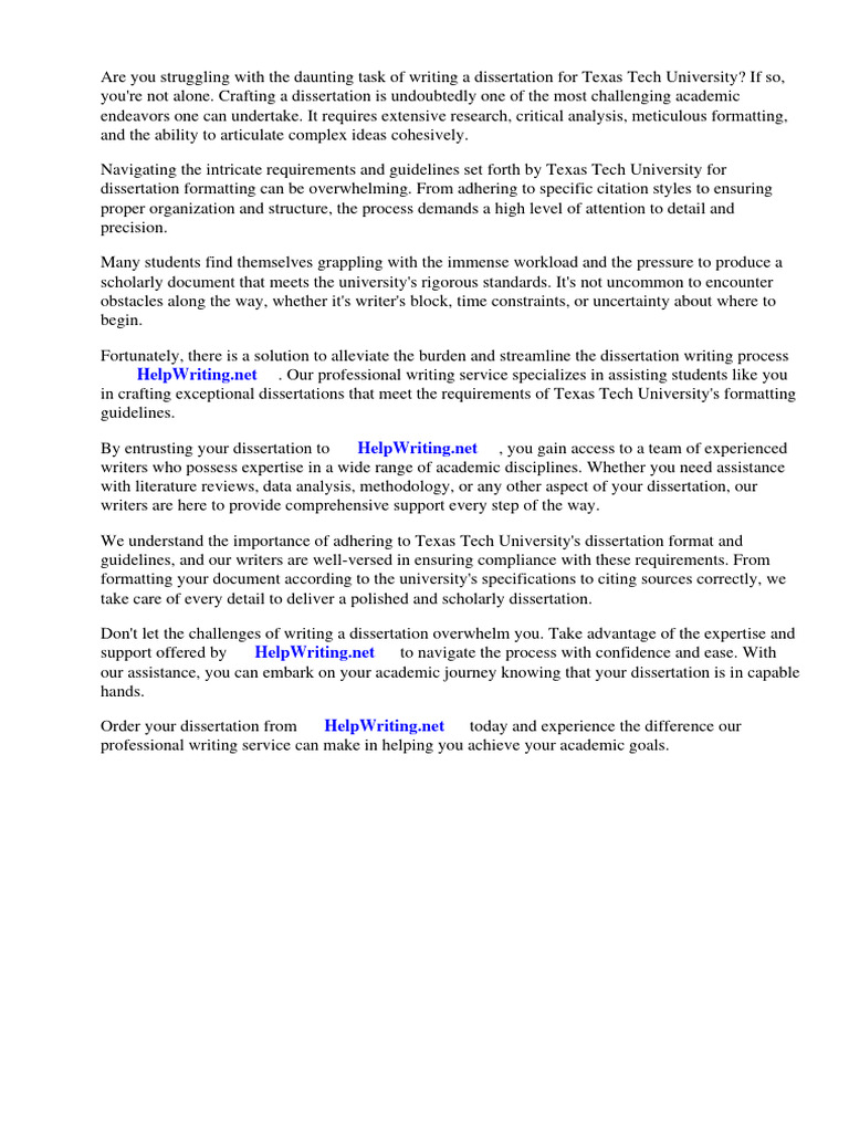 Texas Tech University Dissertation Format | Download Free PDF | Thesis ...