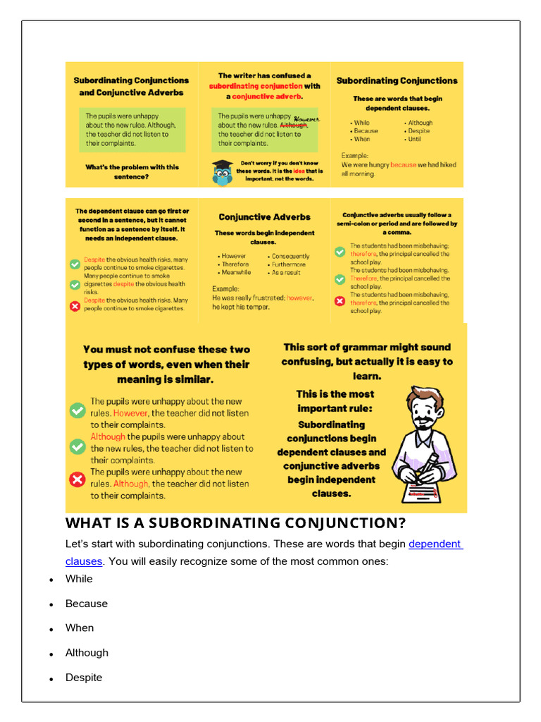 WHAT IS A SUBORDINATING CONJUNCTION Vs Conjunctive Adverbs | PDF | Language Mechanics | Semantic ...