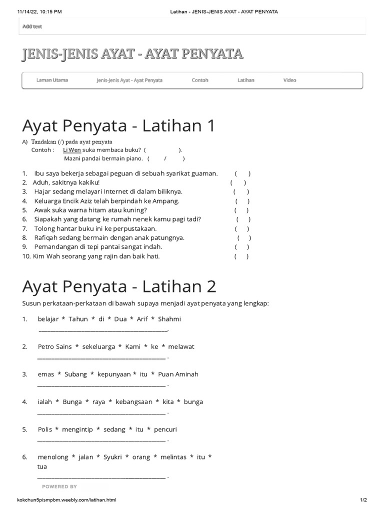 Latihan Jenis Jenis Ayat Ayat Penyata Pdf
