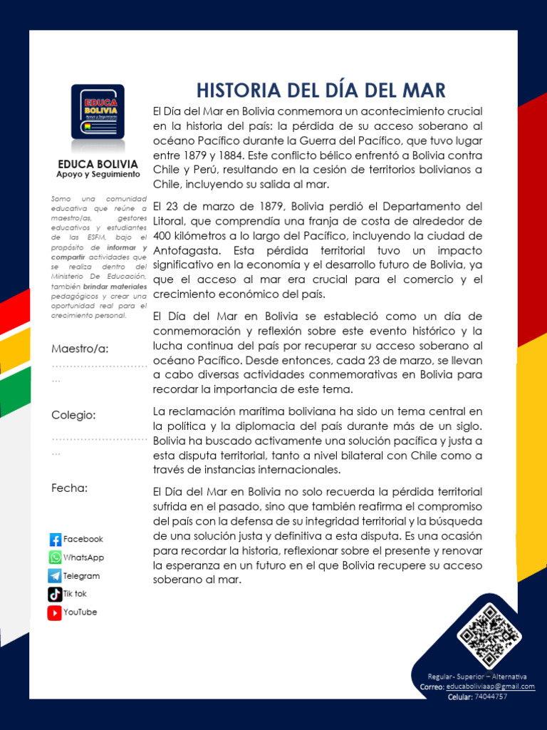 Historia Del Dia Del Mar EDUCABOLIVIA | PDF | Bolivia | Chile