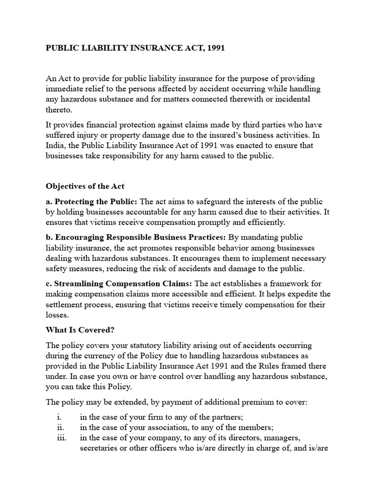 Public Liability Insurance Act, 1991 | Download Free PDF | Insurance ...