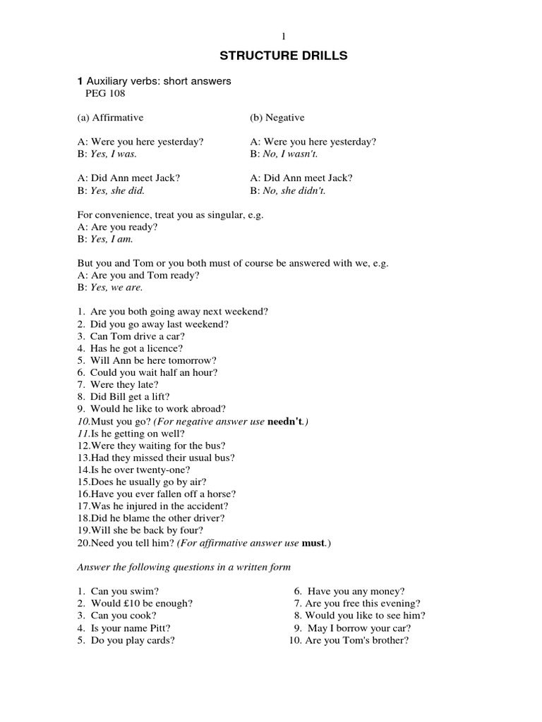 Structure Drills 1 | PDF | Linguistics | Grammar