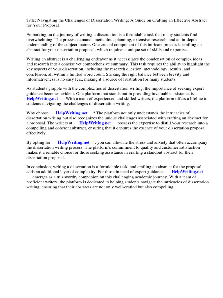 How To Write An Abstract For A Dissertation Proposal | PDF | Thesis ...