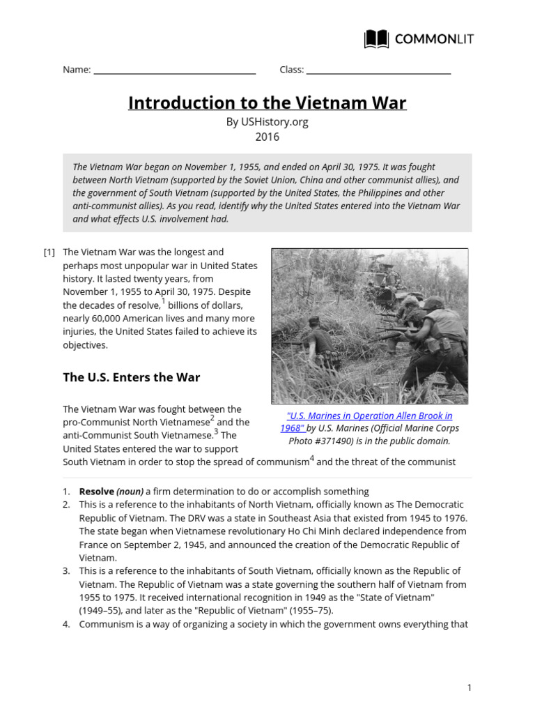 Vietnam Reading & Questions | PDF | Vietnam War | North Vietnam