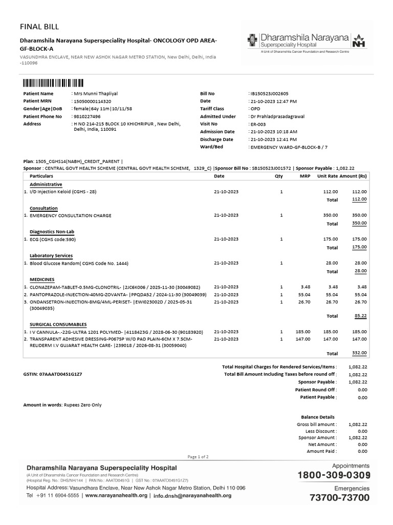 Final Bill for Mrs. Munni Thapliyal | PDF | Health Care | Health Economics