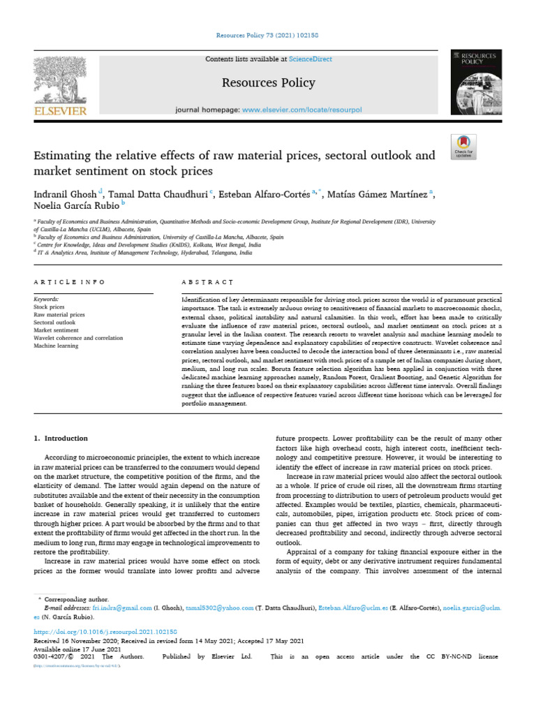 Impact of Raw Material Prices on Stocks | PDF | Wavelet | Machine Learning