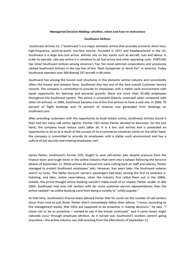 Case Study - Southwest Airlines | PDF | Southwest Airlines | Airlines