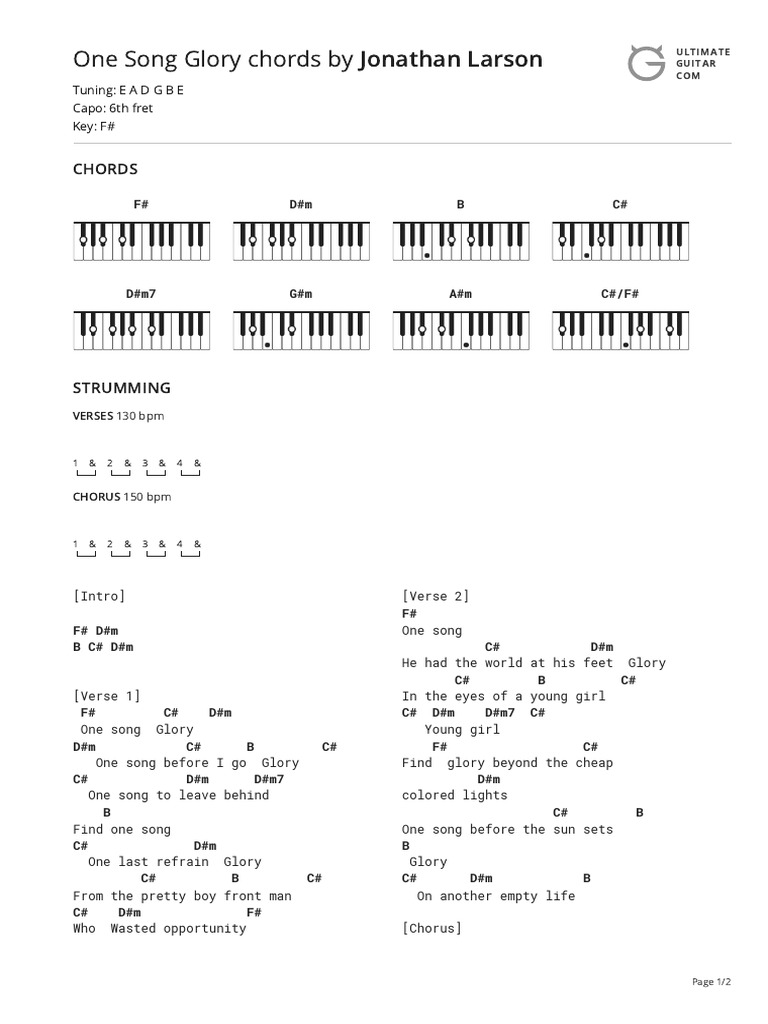 One Song Glory Chords by Jonathan Larsodntabs at Ultimate Guitar ...
