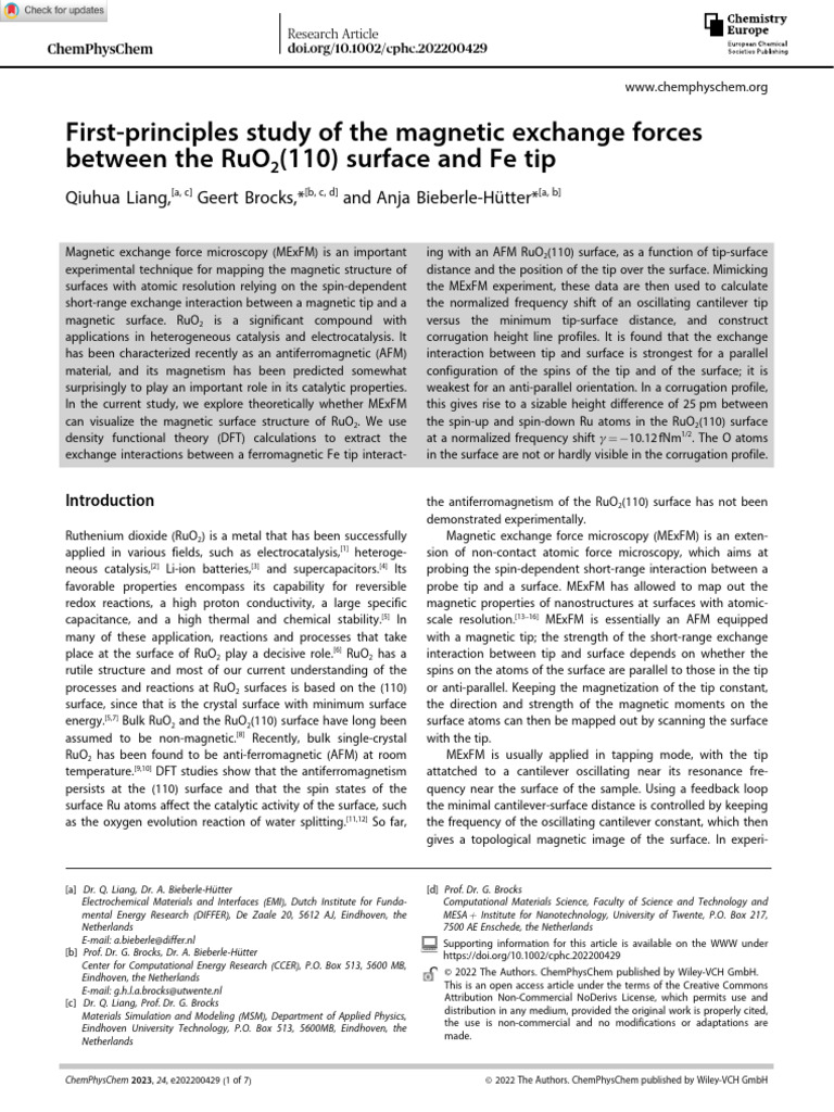 ChemPhysChem - 2022 - Liang - First Principles Study of The Magnetic Exchange Forces Between The ...