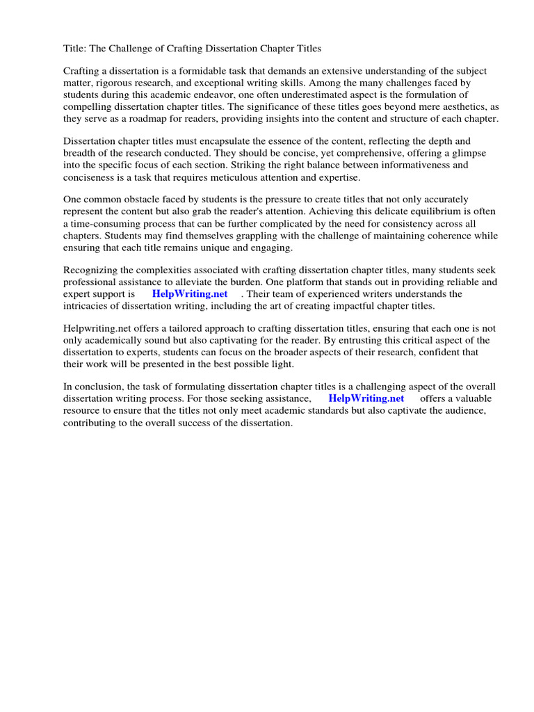 Dissertation Chapter Titles | PDF | Thesis | Idea