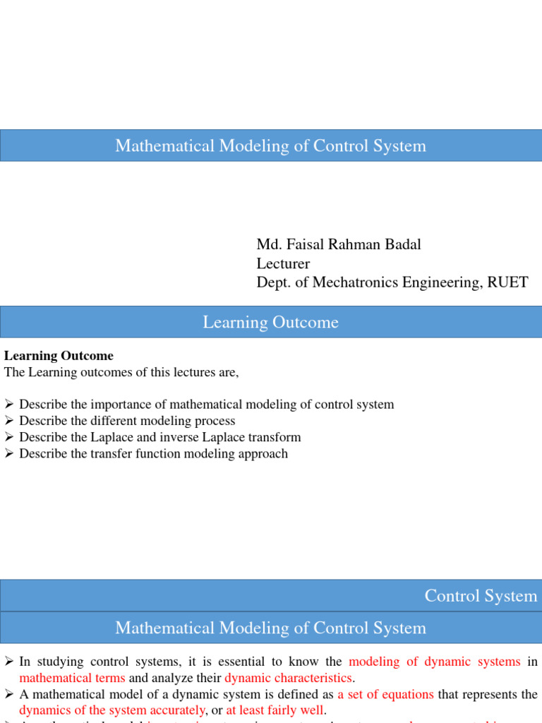 @2 - Mathematical Modeling of Control System ? | PDF | Laplace Transform | Function (Mathematics)