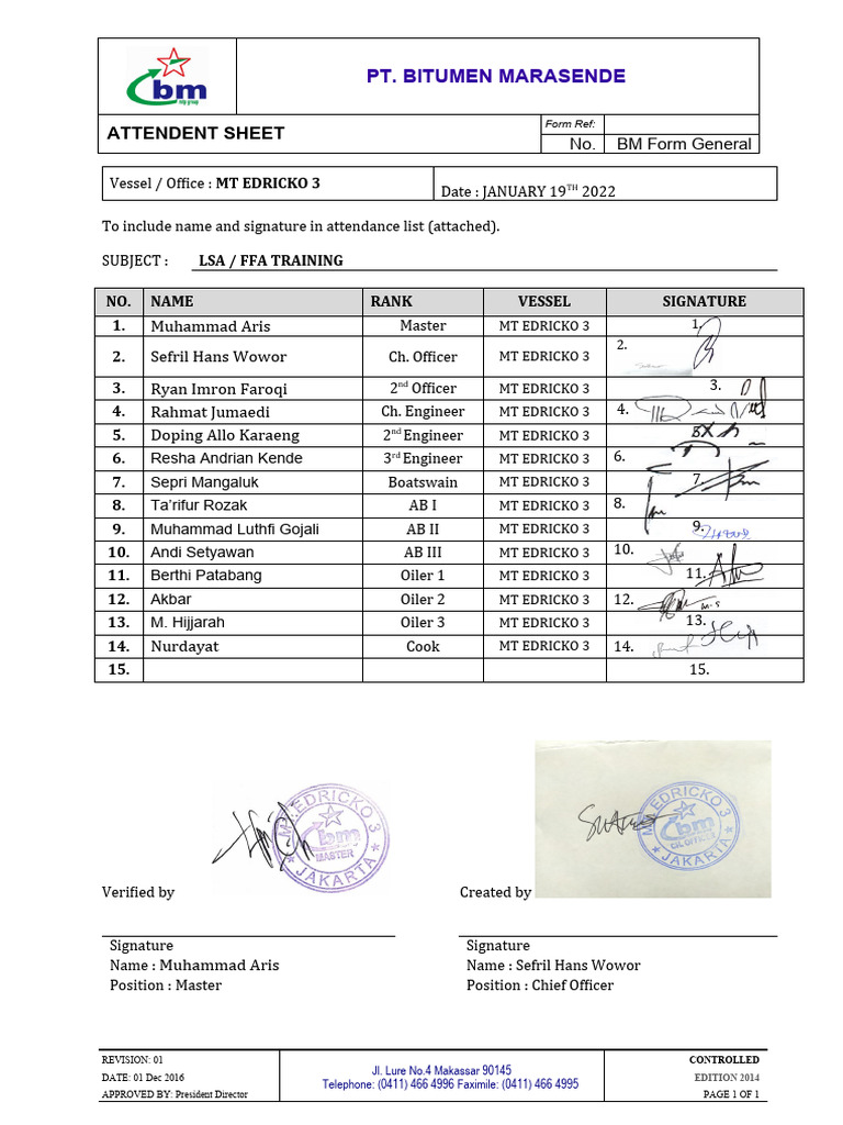 LSA-FFA Attendent Sheet JAN | PDF