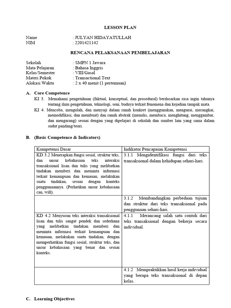 Julyan Hidayatullah_Lesson Plan | PDF