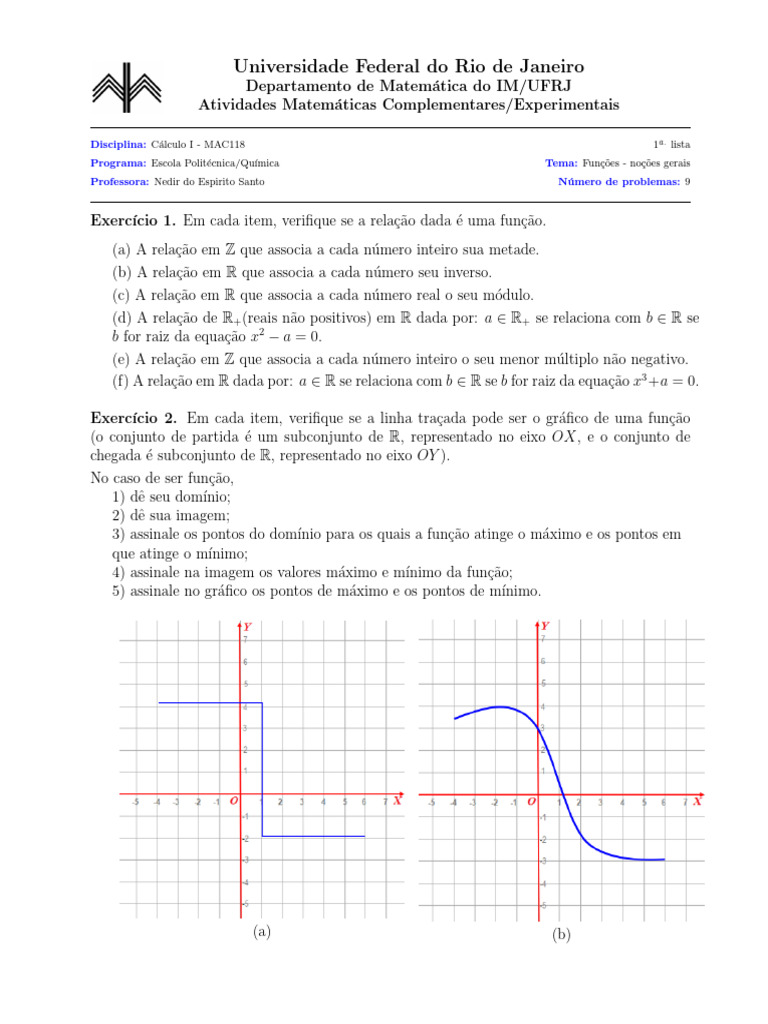 Funções Exercícios | PDF | Função (Matemática) | Número real