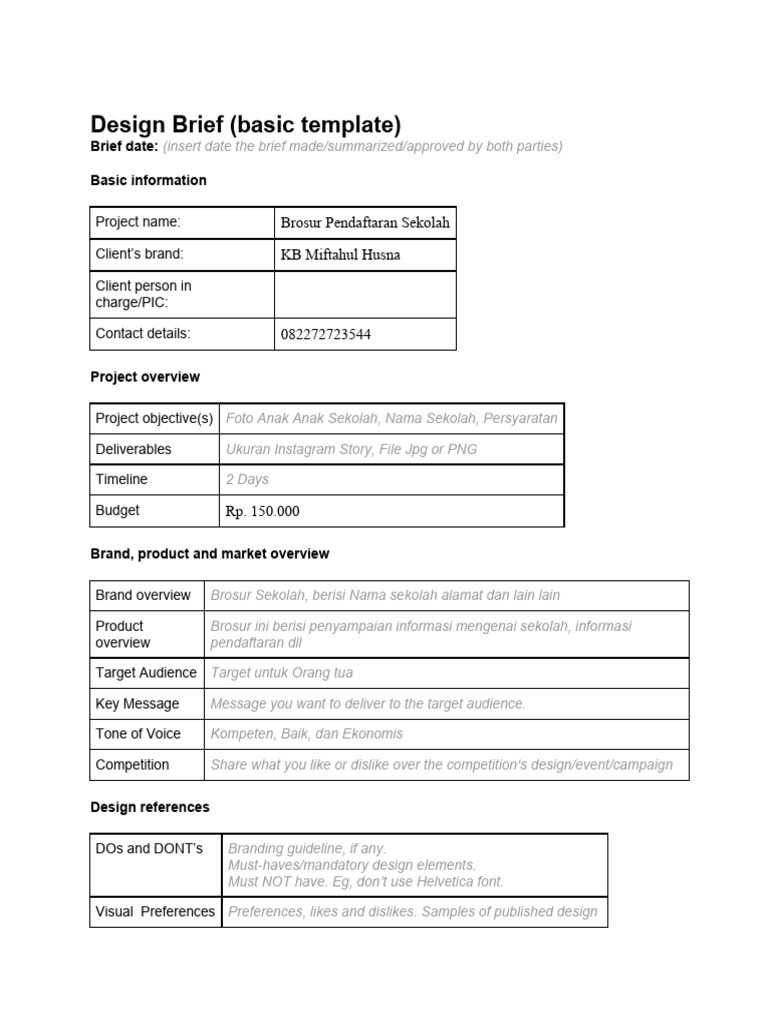 School Brochure Design Brief Template | PDF | Career & Growth | Art