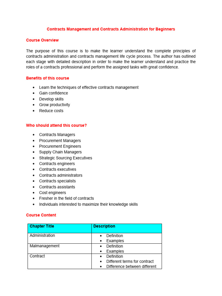Contracts Management Course for Beginners | PDF | Product Lifecycle ...