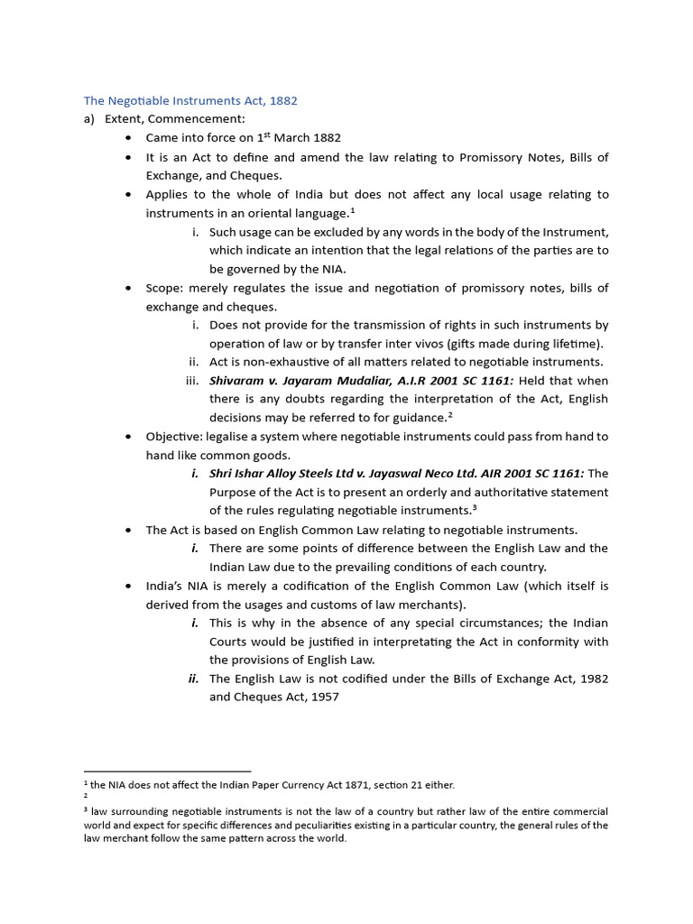 NIA Notes Complete | PDF | Negotiable Instrument | Cheque