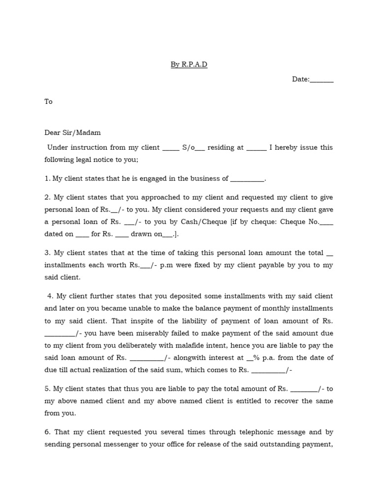 Notice For Recovery of Debt | PDF | Cheque | Payments