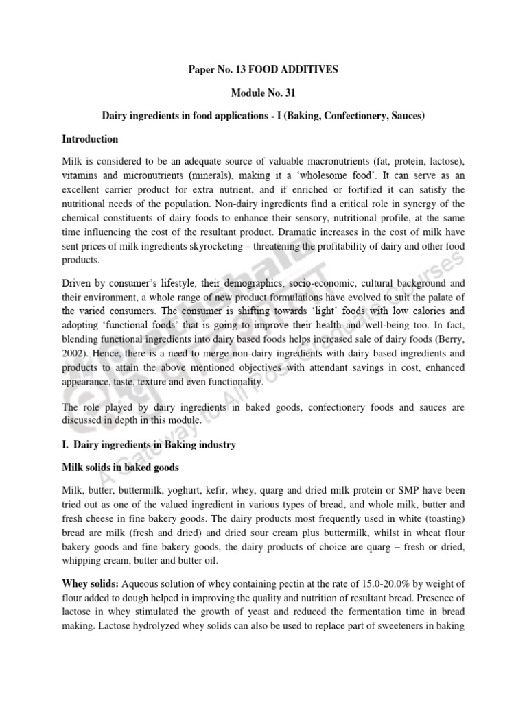 Dairy ingredients in food applications - | PDF | Breads | Chocolate