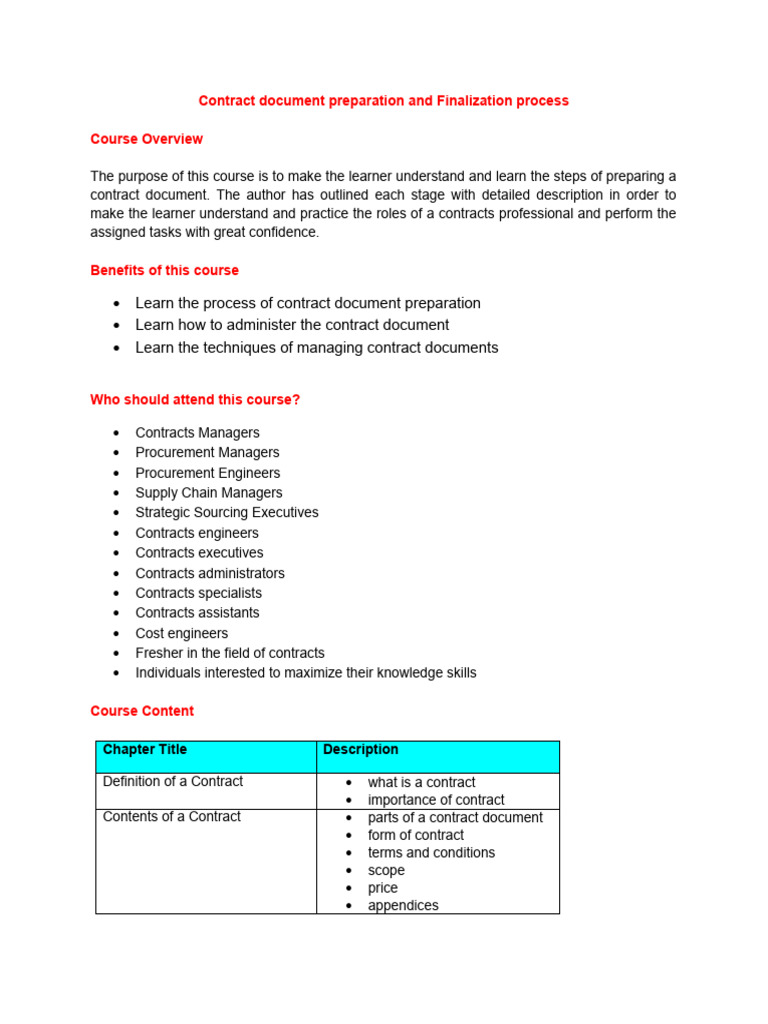 Contract Document Preparation and Finalization Process | PDF