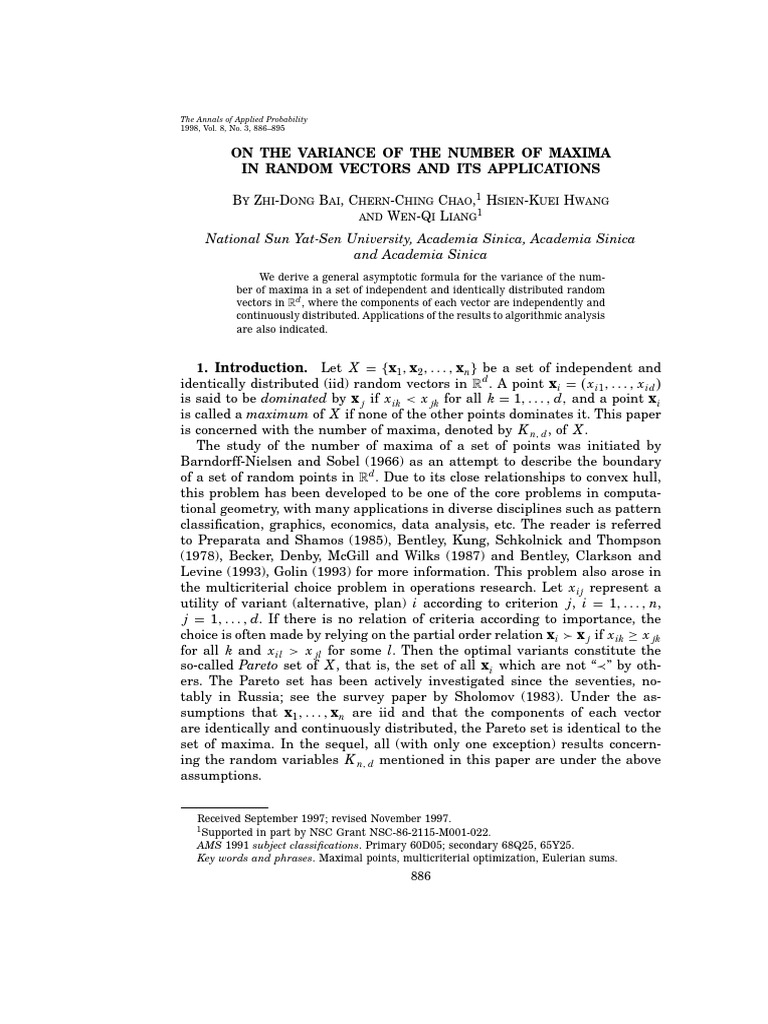 The Annals of Applied Probability 1998, Vol. 8, No. 3, 886-895 ...