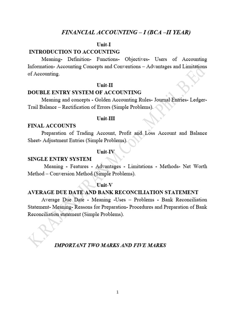 Financial Accounting - I Bca | PDF | Debits And Credits | Balance Sheet