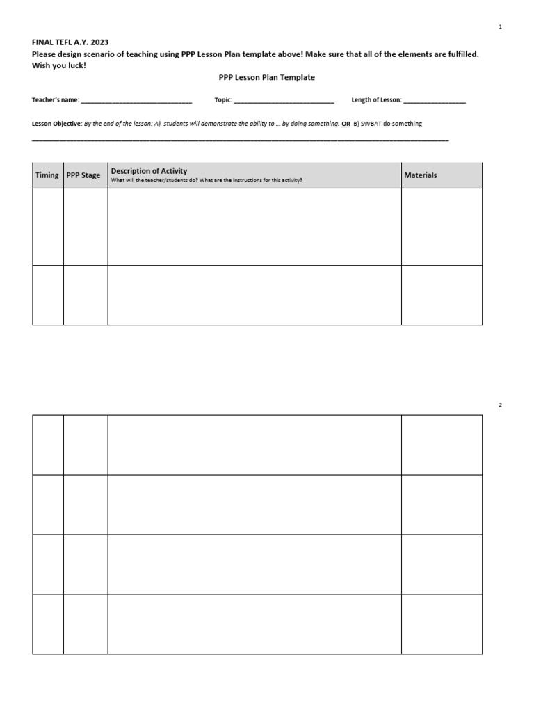 TEFL PPP Lesson Plan Template | PDF