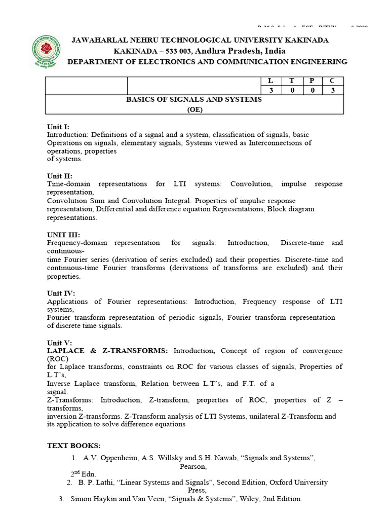 ECE Signals and Systems Syllabus R-20 | PDF | Laplace Transform ...