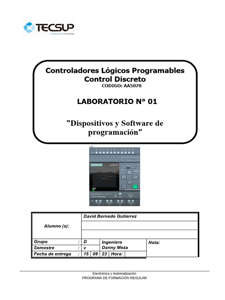Lab 03 Introduccion A Los Controladores Logicos Programables Control Discreto. | PDF ...