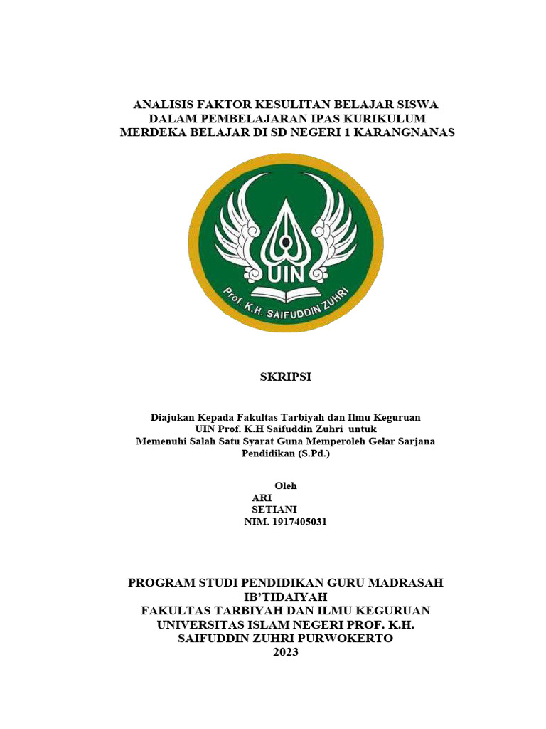 Ari Setiani - Analisis Faktor Kesulitan Belajar Siswa Dalam ... Ari Setiani - Analisis Faktor Kesulitan Belajar Siswa Dalam ...