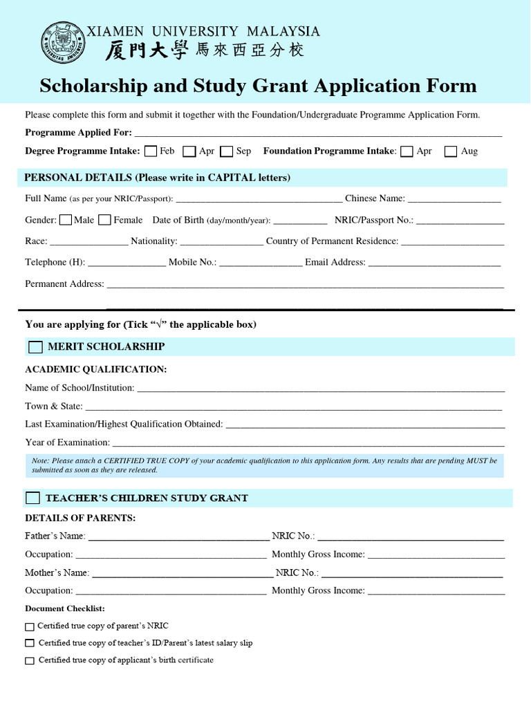 Scholarship & Study Grant Application Form Yv | PDF | Birth Certificate