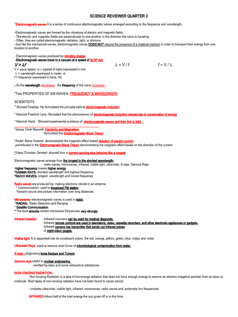 Grade 10 Science Q2 Reviewer: EM Waves | PDF | Electromagnetic ...